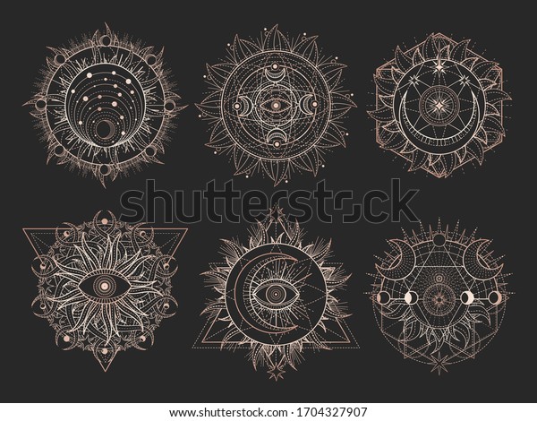 Conjunto vectorial de símbolos sagrados y: vector de stock (libre de ...