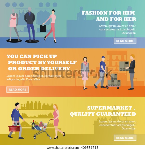Vector Set Shopping Banners Illustration Flat Stock Vector (Royalty ...