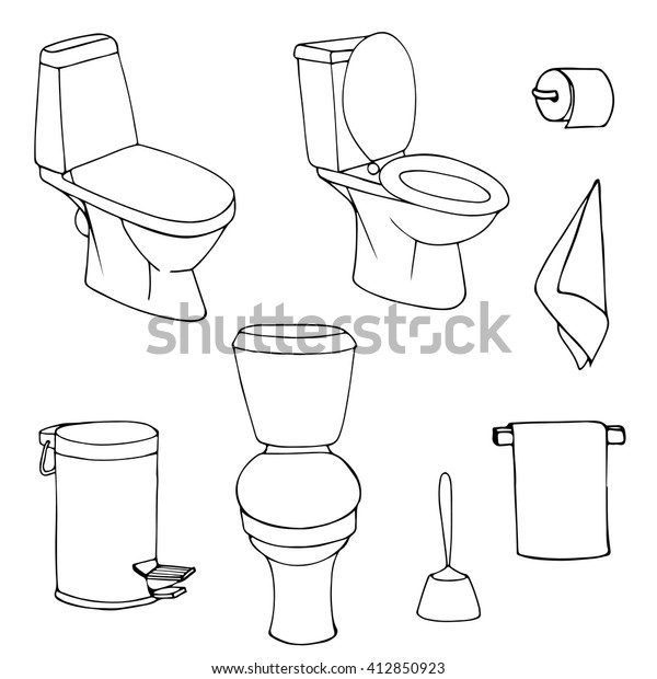 Vector Set Sketch Illustration Toilets Isolated Stock Vector (Royalty ...