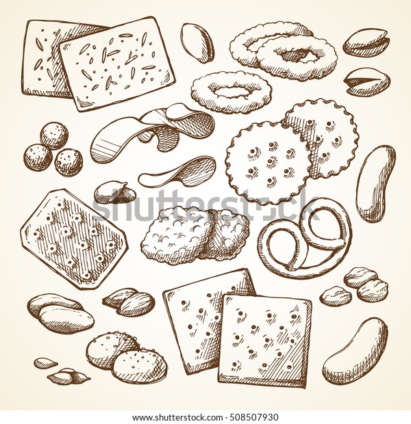 Vector Set Sketch Snack Food Hand Stock Vector (Royalty Free) 508507930