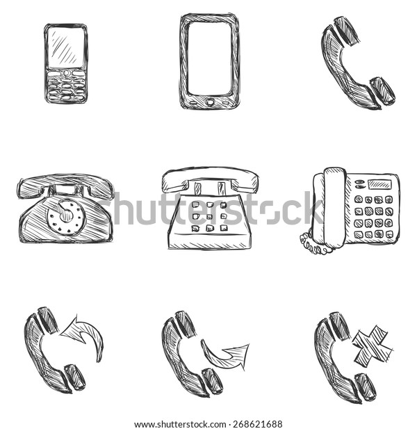 Vector Set Sketch Telephone Icons Stock Vector (Royalty Free) 268621688 ...