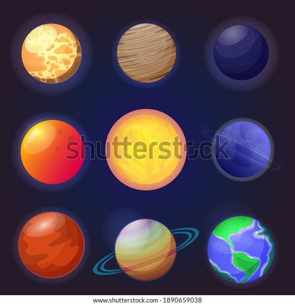 Vector set with solar system planets. Realistic illustrations. - Stock ...