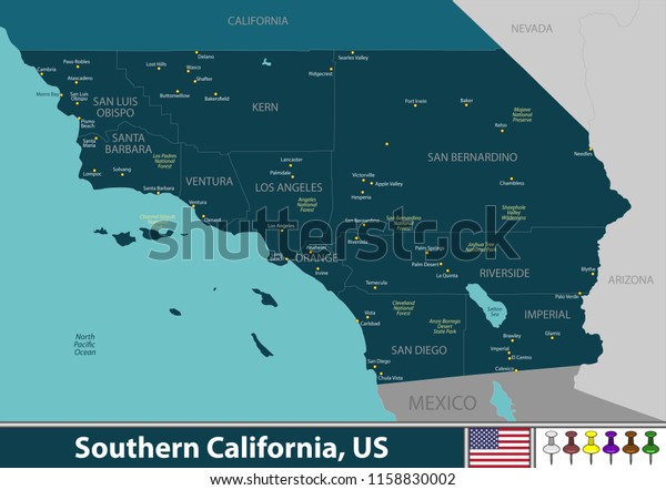 1.195 Southern california map Gambar, Foto Stok & Vektor | Shutterstock