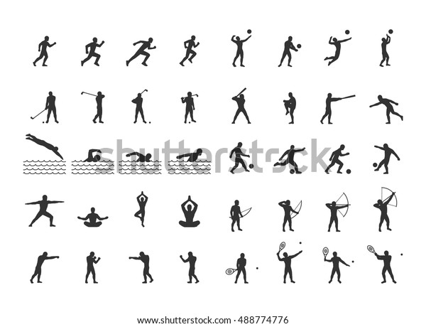 Vector Set Sports Figures Athletes Silhouettes Stock Vector (Royalty ...