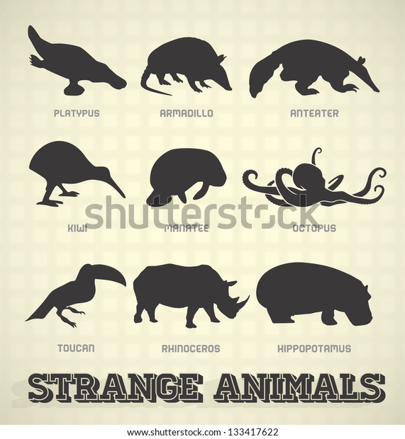 Vector Set Strange Odd Animal Silhouettes Stock Vector (Royalty Free ...