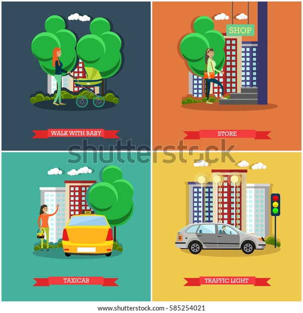 Vector Set Street Traffic Posters Banners: เวกเตอร์สต็อก (ปลอดค่า ...