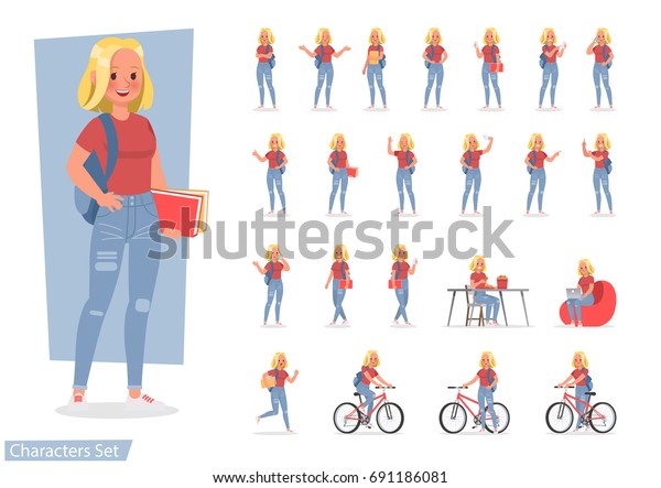 Vector Set Students Young Woman Character Stock Vector (Royalty Free ... Vector Set Students Young Woman Character Stock Vector (Royalty Free ...