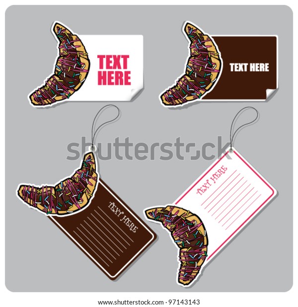 Vector Set Tags Stickers Cartoon Croissants Stock Vector (Royalty Free ...