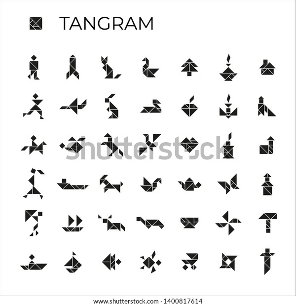 Vector set of tangrams consisting of 42 illustrations. Isolated icons ...