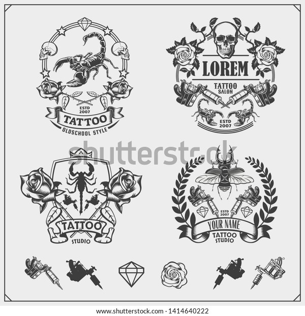Vector Set Tattoo Salon Labels Badges Stock Vector (Royalty Free ...