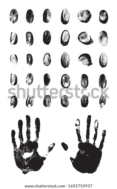 Vector Set Textured Grunge Fingerprints Handprints Stock Vector ...