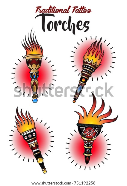 Vector Set Torches Traditional Tattoo Design Stock Vector (Royalty Free ...