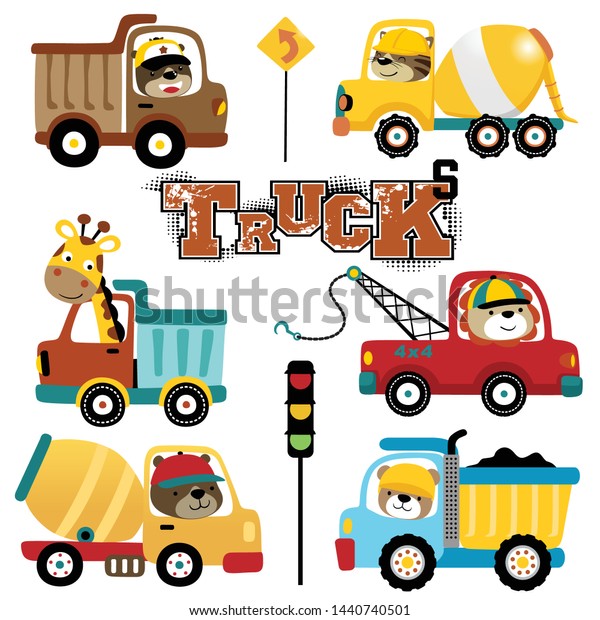 Vector Set Trucks Cartoon Funny Drivers Stock Vector (Royalty Free ...