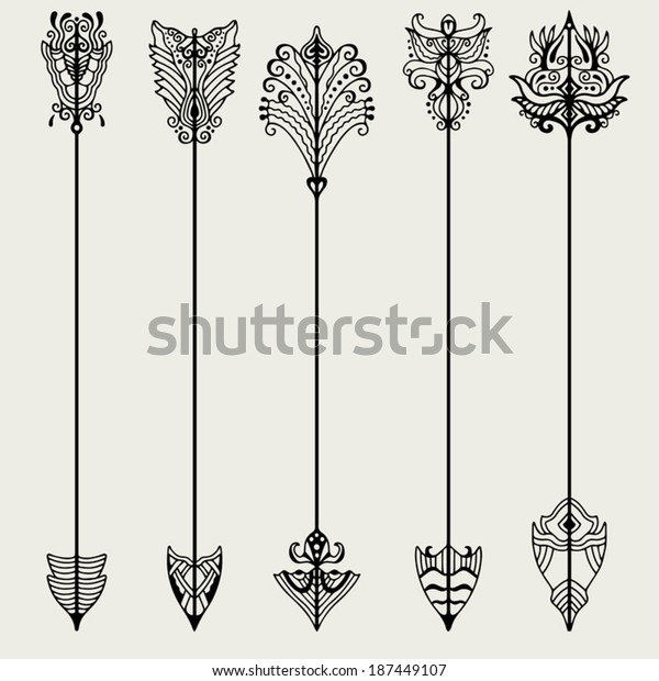 Vector Set Vintage Arrows Hand Drawn Stock Vector (Royalty Free ...