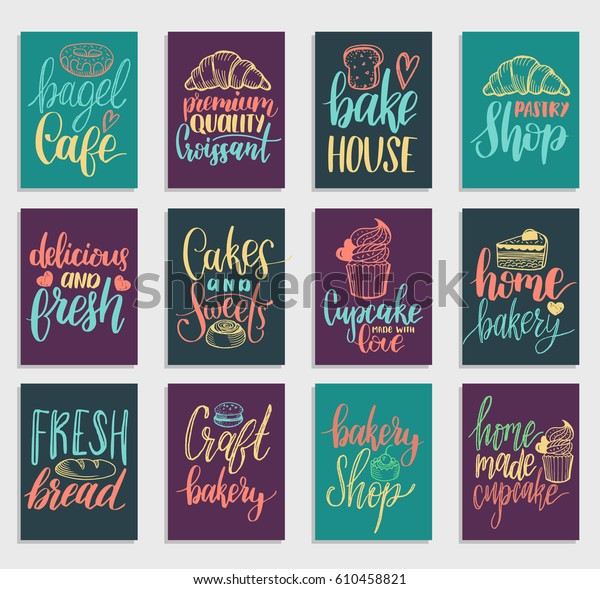 Vector Set Vintage Bakery Hand Lettering 库存矢量图（免版税）610458821 | Shutterstock