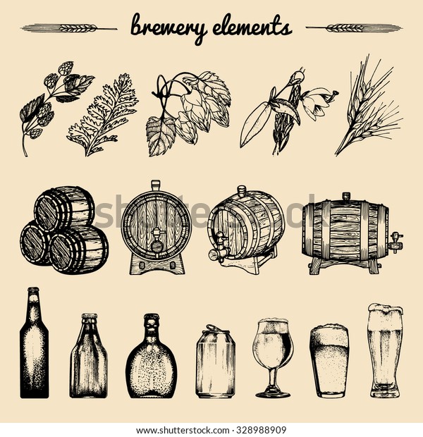 Vector Set Vintage Brewery Hand Sketched Stock Vector (Royalty Free ...