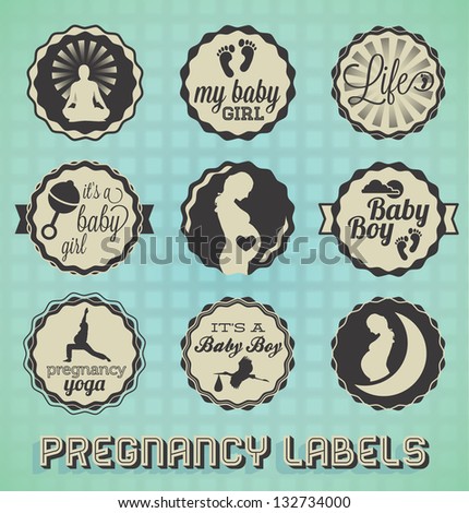 Vector Set Vintage Pregnancy Labels Icons Stock Vector (Royalty Free ...