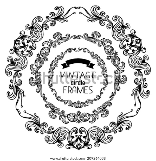 Vector Set Vintage Round Frames Black Stock Vector (Royalty Free ...