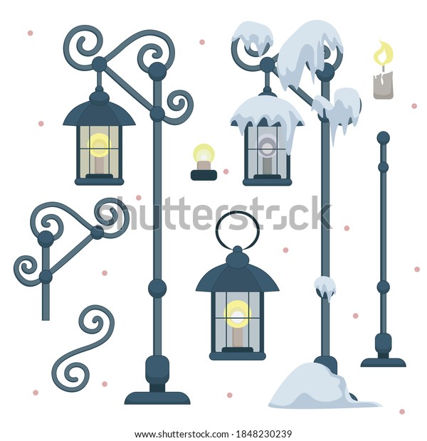 Vector Set Vintage Street Lights Lanterns Stock Vector (Royalty Free ...