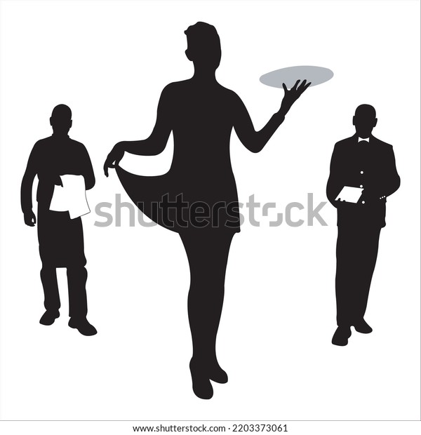 Vector Set Waiter Waitress Restaurant Silhouettes Stock Vector (Royalty ...