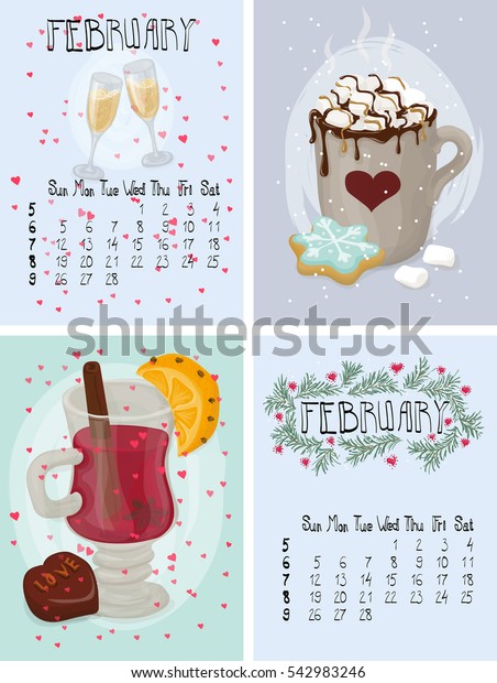 Vector Set Winter February Calendar Posters Stock Vector (Royalty Free ...