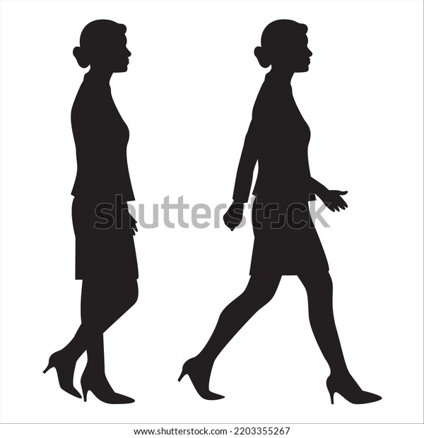 Vector Set Women Walk Cycle Silhouettes Stock Vector (Royalty Free ...