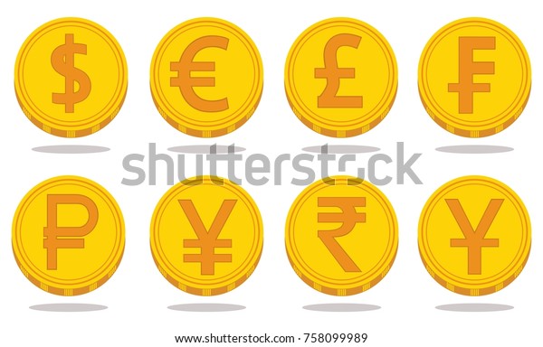 Conjunto vectorial de símbolos de monedas mundiales en forma de monedas ...