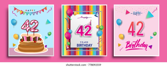 Vector Sets 42 Years Birthday Invitation Stock Vector (Royalty Free ...