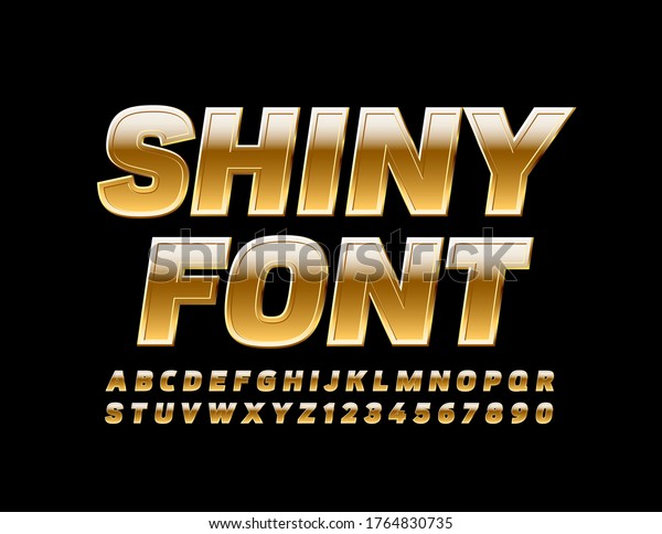 Vector Shiny Font. Modern Gold Font. Elite reflective Letters and Numbers