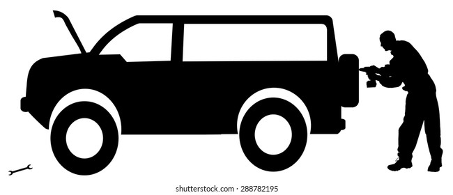 Vector Silhouette Car Repairs On White Stock Vector (Royalty Free ...
