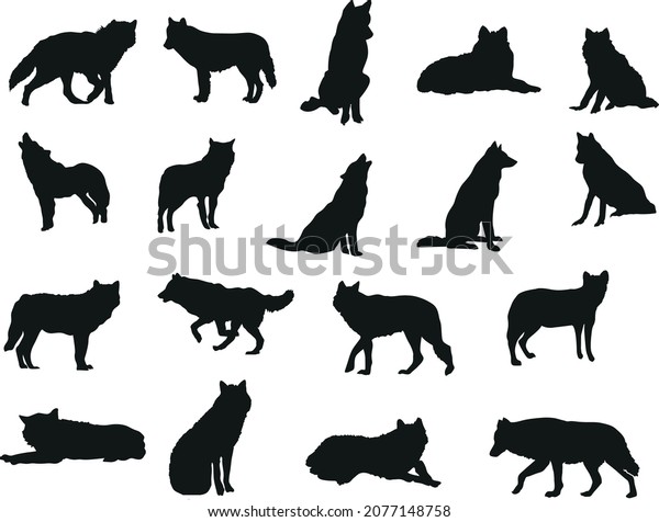 Vector Silhouette Collection Wolves Logos Artwork Stock Vector (Royalty ...