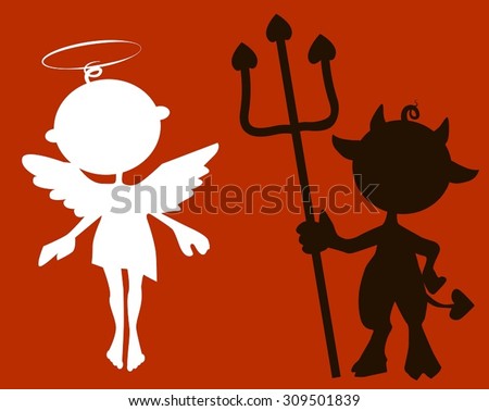 Vector Silhouette Cute Little Devil Angel Stock Vector (Royalty Free ...