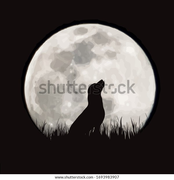 Vector Silhouette Dog Moon Background Symbol Stock Vector (Royalty Free ...