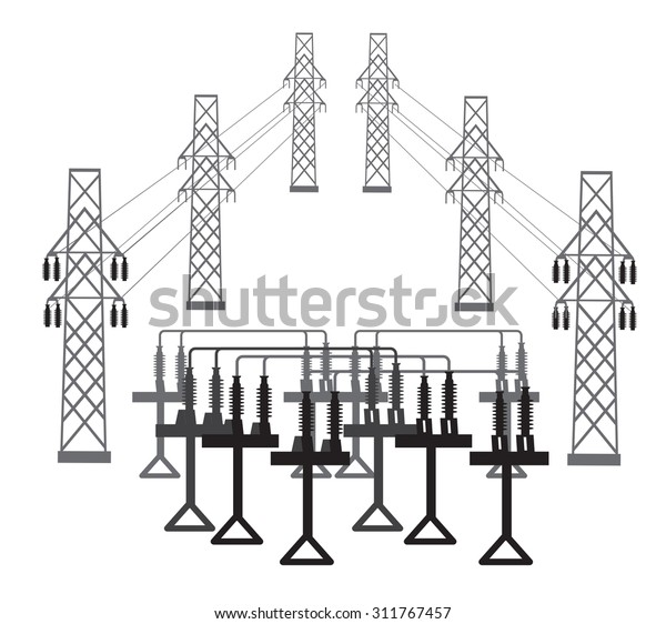 Vector Silhouette Electric Transformer Substation Stock Vector (Royalty ...