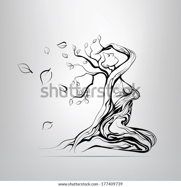 Vector Silhouette Girl Form Tree Stock Vector (Royalty Free) 177409739