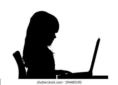 Vector Silhouette Girl Sitting Computer On Stock Vector (Royalty Free ...