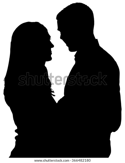 Vector Silhouette Happy Couple Holding Looking Stock Vector Royalty