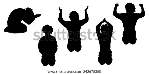 Vector Silhouette Man Who Begging Stock Vector (Royalty Free) 242675350 ...