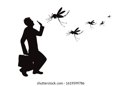 Vector Silhouette Man Who Crying Mosquito Stock Vector (Royalty Free ...