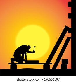 Vector Silhouette Man Working Tools Sunset Stock Vector (Royalty Free ...