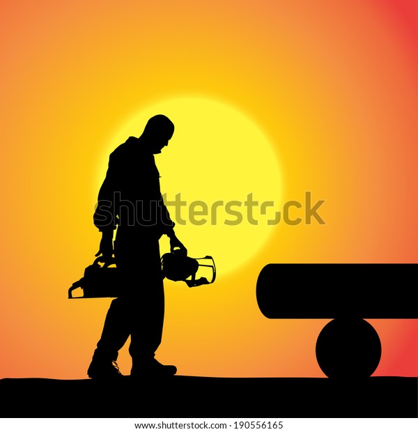 Vector Silhouette Man Working Tools Sunset: vector de stock (libre de ...