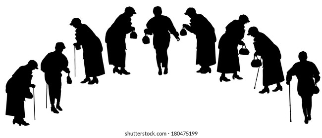 Vector Silhouette Old People On White Stock Vector (Royalty Free ...