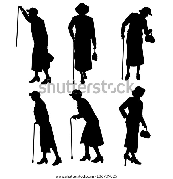 Vector Silhouette Old People On White Stock Vector (Royalty Free) 186709025