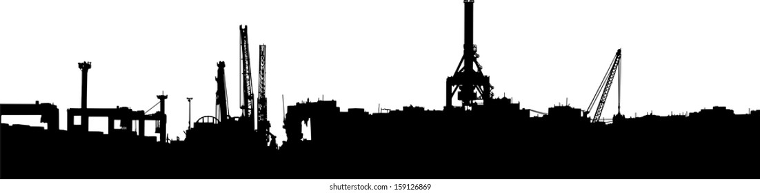 Vector Silhouette Panorama Port Stock Vector (Royalty Free) 159126869 ...