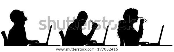 Vector Silhouette People Sitting Computer On Stock Vector (Royalty Free ...