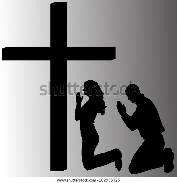 Vector Silhouette People Who Praying Cross Stock Vector (Royalty Free ...