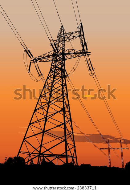 Vector Silhouette Power Lines Electric Pylons Stock Vector (Royalty ...