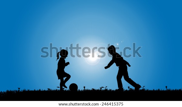 Vector Silhouette Siblings Who Play On : image vectorielle de stock ...