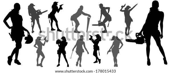 Vector Silhouette Woman Tools On White Stock Vector (Royalty Free ...