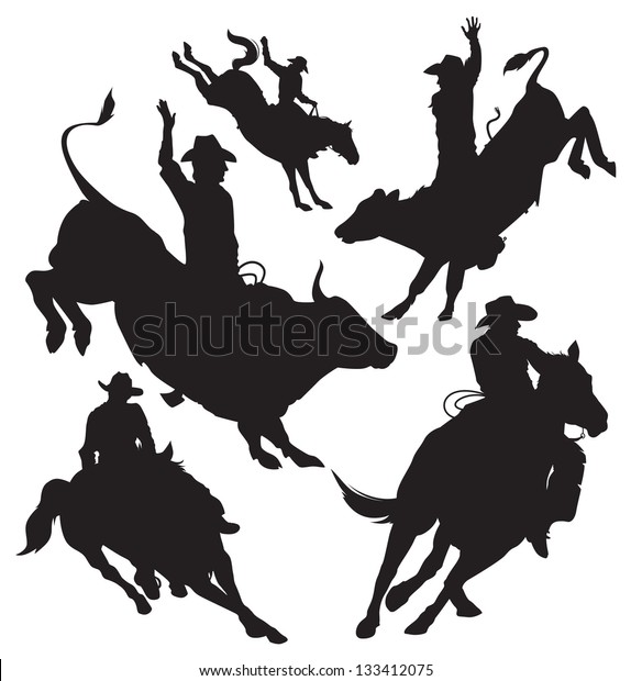 Vector Silhouettes Cowboy Rodeo Stock Vector (Royalty Free) 133412075